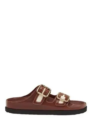 BIRKENSTOCK Arizona Bold Canvas And Leather Sliders - Brown