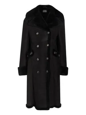 Simone Rocha Double-breasted Shearling Coat - Black