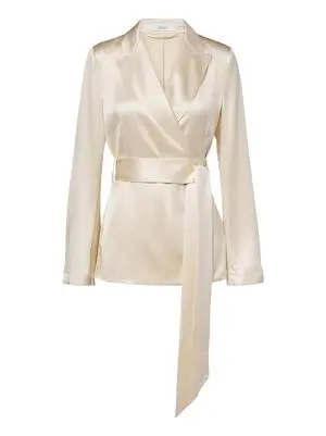 JOSEPH Archer Belted Silk Satin Jacket - White
