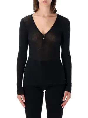 JAMES PERSE Slim Fit V-neck Cardigan In Cotton And Cashmere - Black