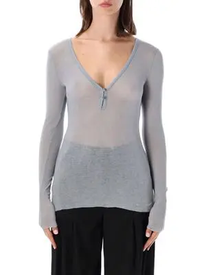 JAMES PERSE Slim Fit V-neck Cardigan In Cotton And Cashmere - Blue