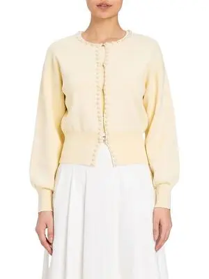 TWINSET Viscose Blend Cardigan With Pearl Embellishments - Cream
