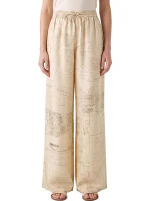 RÓHE Graphic Print Silk Wide-leg Palazzo Trousers - Beige