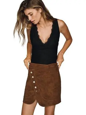 PILCRO Faux-suede Wrap Mini Skirt - Brown