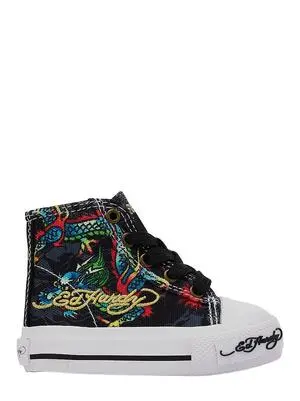 Ed Hardy Dragon Graphic High Top Sneakers - Black