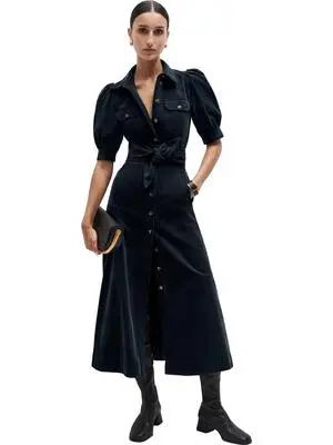 ME+EM Cord Fit And Flare Maxi Shirt Dress + Tie - Navy
