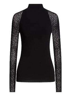 Wolford Long Sleeve Turtleneck Top With Lace Accents - Black