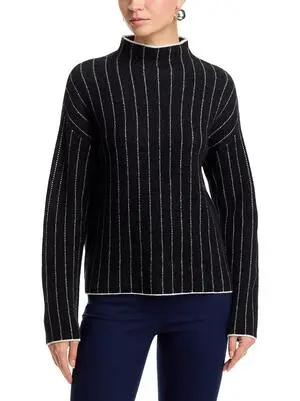 Bloomingdale'S Cashmere Striped Mock Neck Sweater Exclusive - Black/ivory