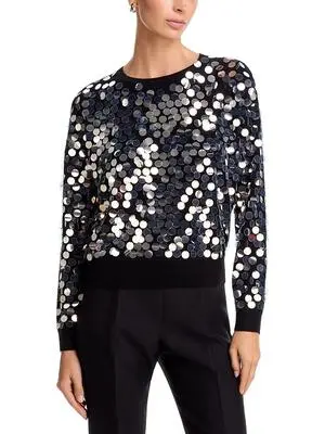 Bloomingdale'S Pailette Crewneck Cashmere Sweater, Exclusive - Black