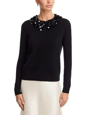 Bloomingdale'S Embellished Crewneck Cashmere Sweater, Exclusive - Black