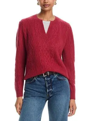 Bloomingdale'S Split Neck Cable Sweater - Clay