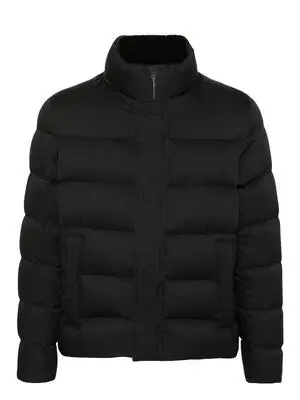 Herno Nylon Short Down Jacket With Faux Fur Trim - Black