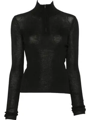 THE FRANKIE SHOP Ribbed Knit Half-zip Sweater - Black