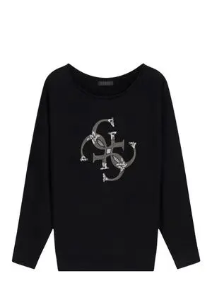 Guess Sequin-embellished Logo-print Sweater - Black