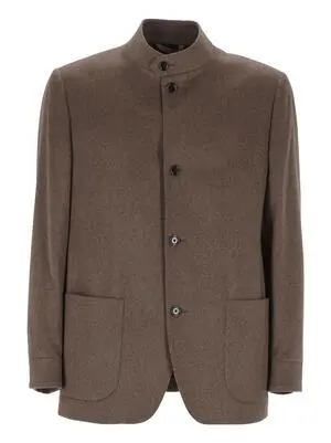 LARDINI Single Breasted Jacket With Stand Collar - Brown