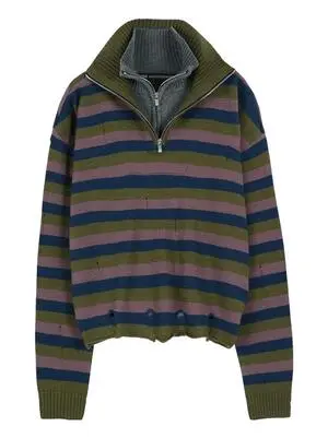 Andersson Bell Double Striped Half-zip Sweater With Distressed Details - Multicolor/blue/gray