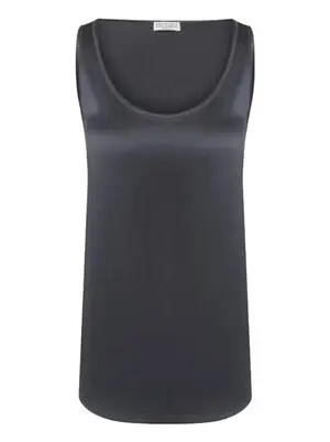 Brunello Cucinelli Brunello Cucinelli Beaded Silk Satin Tank Top Grey