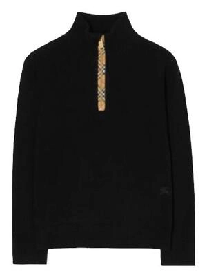 Burberry Check Trim Wool Half-zip Sweater - Black