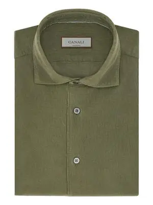 Canali Sage Garment Dyed Cotton Velvet Regular-fit Shirt - Green