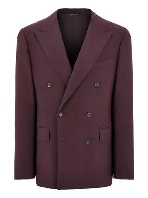 Canali Dark Brown Wool Flannel Double-breasted Jacket - Red