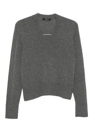 ARAGONA V-neck Ribbed Trim Sweater - Grey