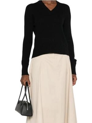 ARAGONA V-neck Sweater With Ribbed Trim - Black