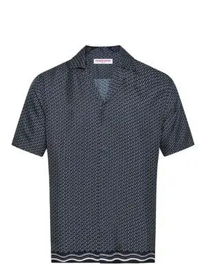 Orlebar Brown Printed Silk Shirt In Night Iris - Blue