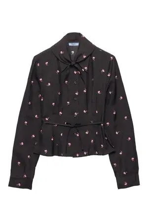 Prada Prada Washed Silk Shirt With Floral Print And Scarf Detail Pink
