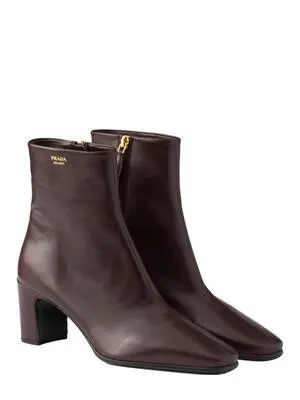 Prada Leather Booties - Brown