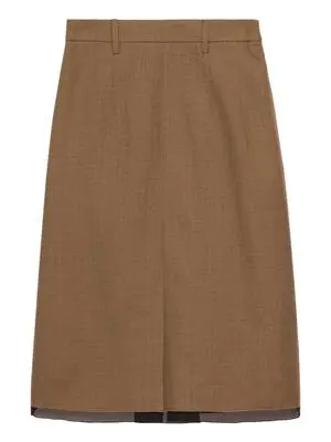 Prada Wool Midi Skirt With Chiffon Hem - Brown