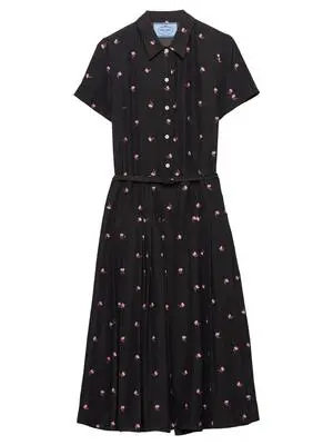 Prada Floral Print Washed Silk Shirt Dress - Pink