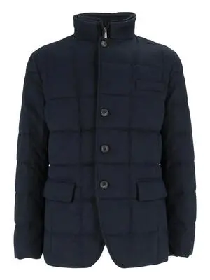 FAY Quilted Overcoat With Stand Collar - Blue