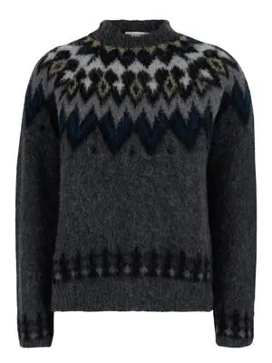 JUCCA Crew Neck Jacquard Sweater - Gray