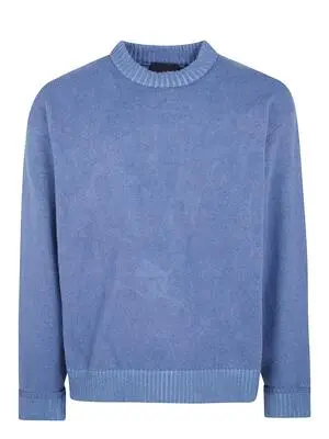 Rains Crew Neck Sweater With Textured Knit - Blue