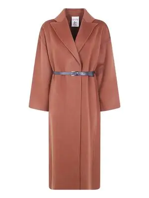 SEMICOUTURE Coat Long Wool "y6wv08 V13 Dark Leather - Brown