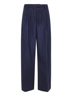 THELATEST Wool Wide Leg Pinstripe Trousers - Blue