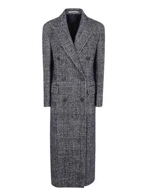 Tagliatore Long Checked Coat - Black