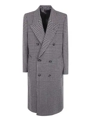 Emporio Armani Double-breasted Checked Long Coat - Gray