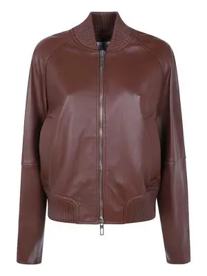 Max Mara Sportmax "spx Amour" Leather Bomber Jacket - Brown