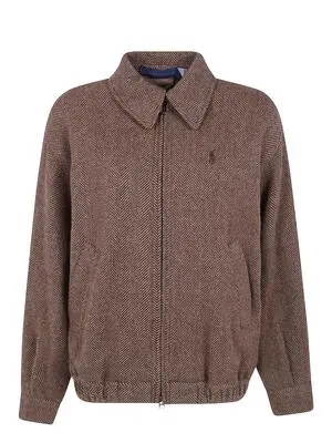 Polo Ralph Lauren Windbreaker With Herringbone Fabric "woven Bomber Co - Brown