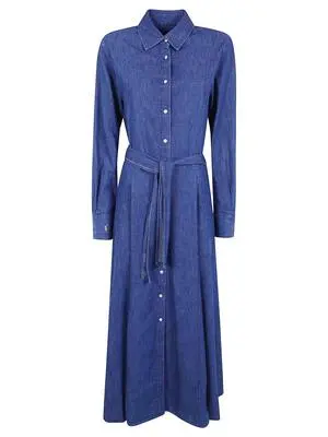 Polo Ralph Lauren Dress Long Sleeve "woven Shirt Dress - Blue