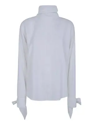 Emporio Armani Long Sleeve Turtleneck Shirt With Cuff Ties - White