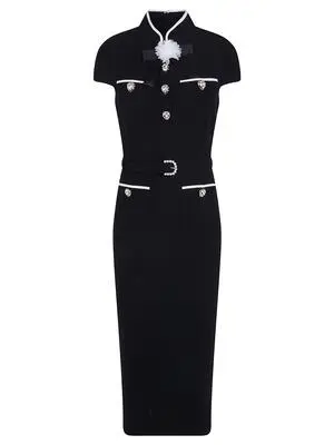 SELF-PORTRAIT Dress Wool Crepe Midi "aw26.074mb - Black