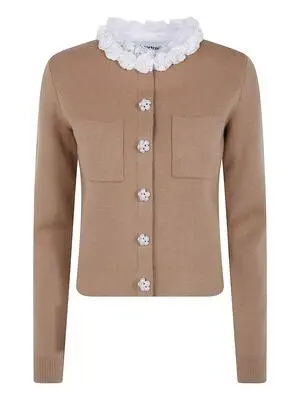 SELF-PORTRAIT Embellished Knit Cardigan - Brown