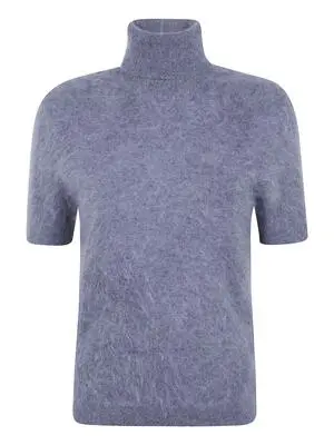Seventy Cashmere Turtle Neck Short Sleeve Sweater - Gray