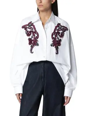 Dries Van Noten Embroidered Cotton Poplin Shirt - White