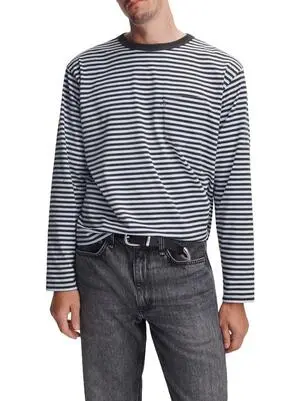 Rag & Bone Boxy Striped Long Sleeve T-shirt - Light Blue Medium