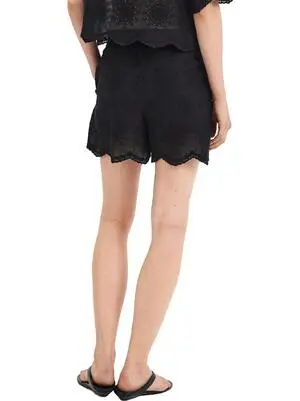 Mango Scalloped Eyelet Cotton Shorts - Black
