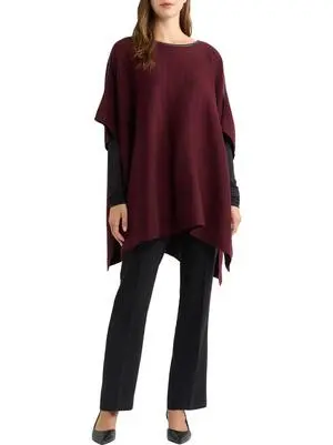 Anne Klein Faux Leather Trim Knit Cape - Barolo