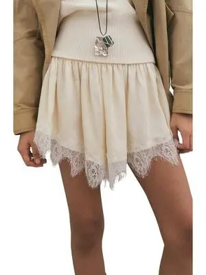 Mango Satin Lace Shorts - Ecru